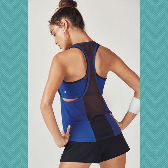 Fabletics | Tops | Fabletics Blue Racerback Hayden Tank W Mesh Panel ...